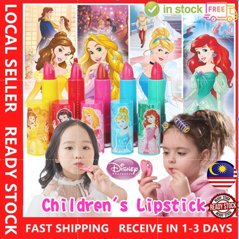 DISNEY Girls Lipstick Children Cartoon Princess Lip Gloss Safe Nail ...