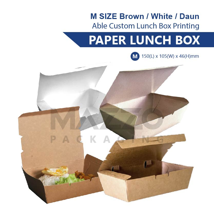 Disposable Paper Lunch Box M SIZE 750ml (50pcs) BROWN / WHITE / DAUN ...