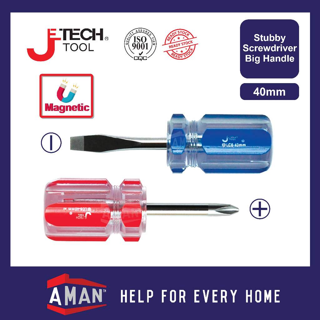 JETECH Magnetic Screwdriver Stubby Philip Flat Line Colour Big Handle ...