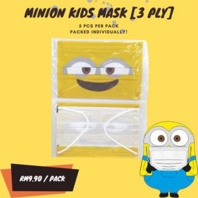 PENUTUP MUKA DEWASA Minion Kids Mask 5 Pcs Per Pack (Earloop ...