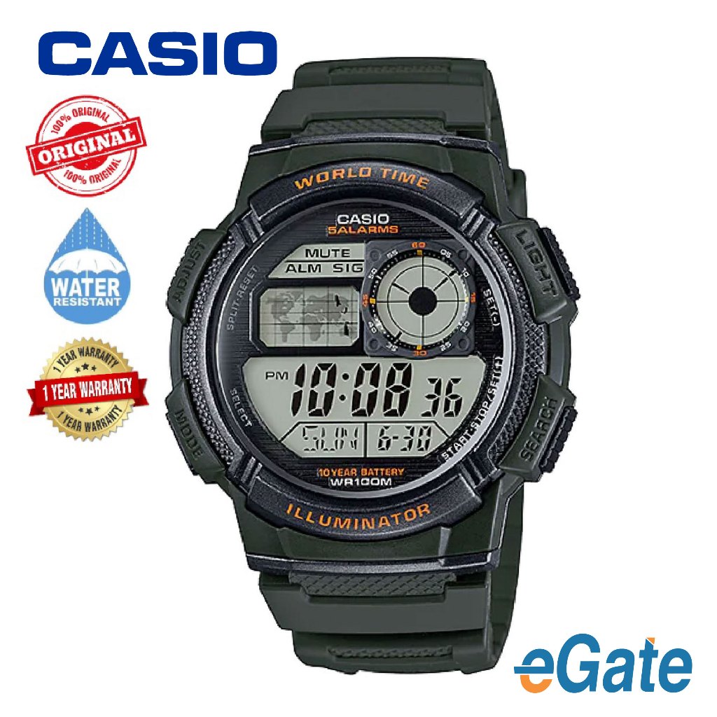 1Year Warranty Casio Digital World Time Resin Watch For Men AE-1000W ...