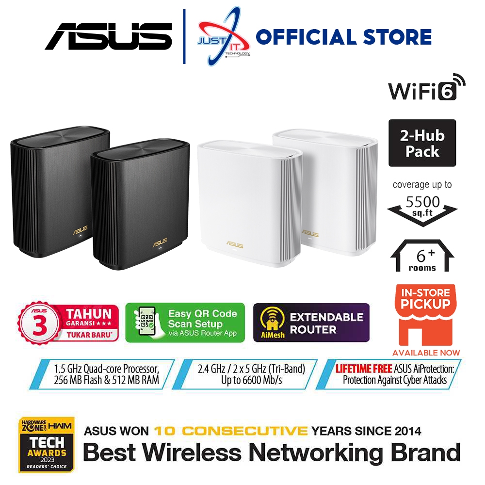 ASUS ZenWiFi XT8 Mesh WiFi 6 AX6600 Tri-Band AiMesh Whole Home WiFi System Wireless AX Router ...