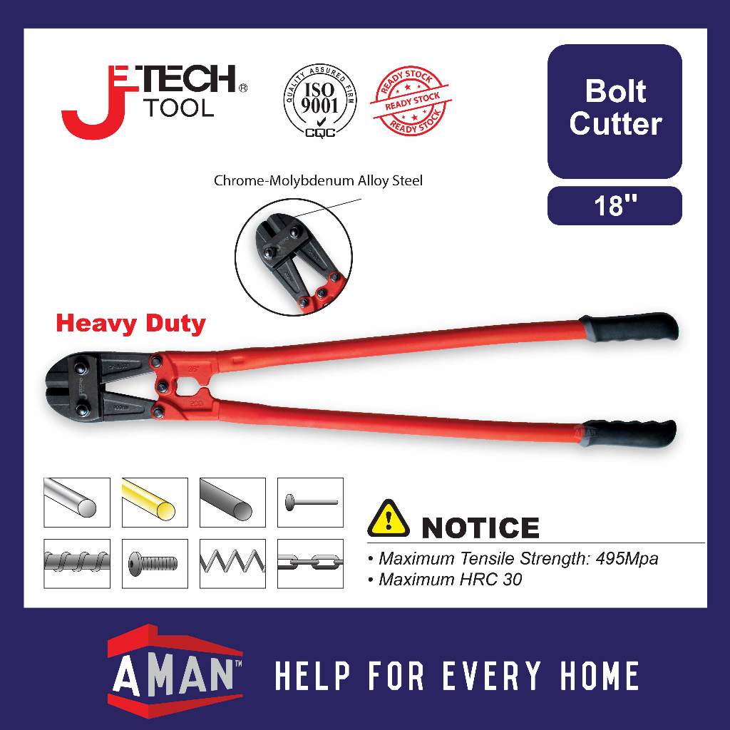JETECH 18" Bolt Cutter Heavy Duty Bolt Rubber Handle Bolt Clipper Cut Metal Wire Steel Gunting ...