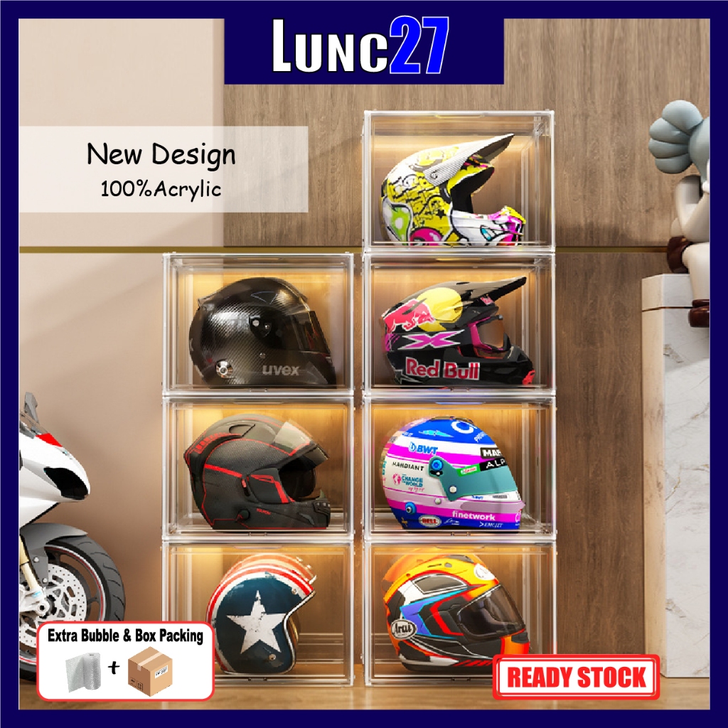 Helmet Shelf Display Full Transparent Arcylic Cabinet Helmet Storage ...