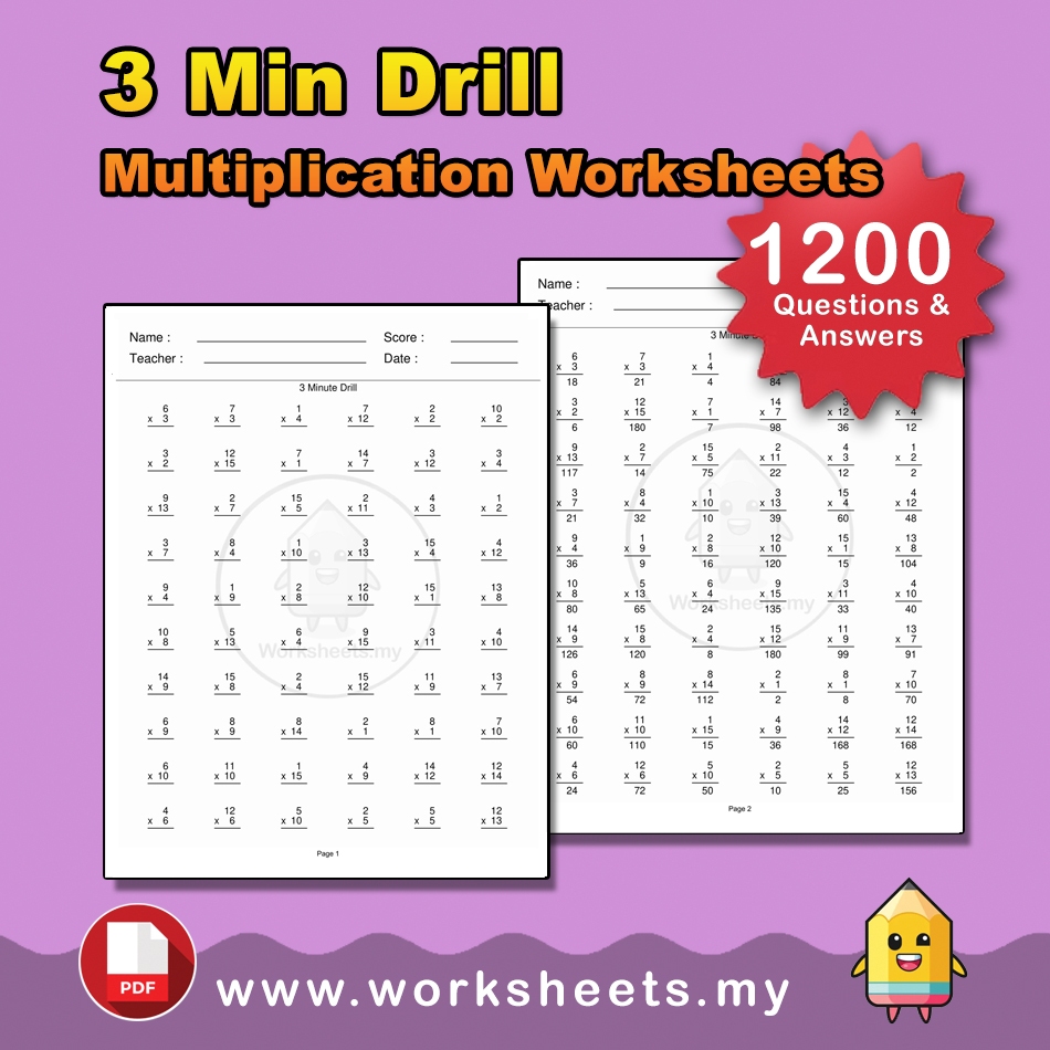 IGCSE Math Worksheets: 3 Min Drill Multiplication Worksheets 3600 Ques ...