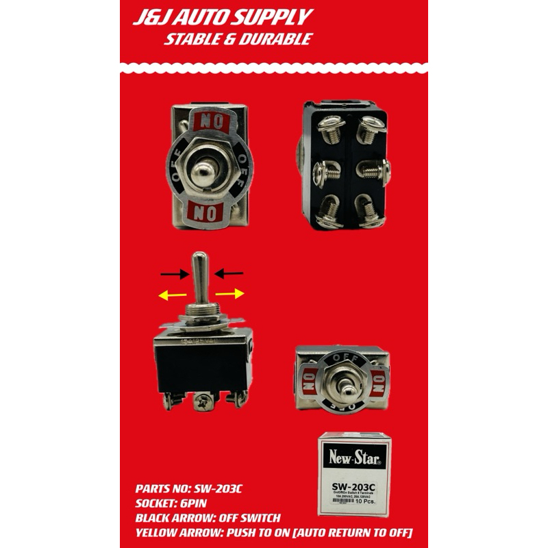 SW-203C BRAND NEW STAR HEAVY DUTY TOGGLE SWITCH (ON -OFF-ON) FOR USE ON ... SW-203C BRAND NEW STAR HEAVY DUTY TOGGLE SWITCH (ON -OFF-ON) FOR USE ON ...