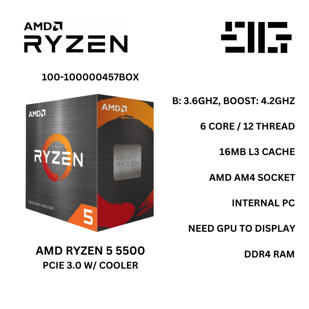 [GGC] AMD RYZEN 5 5500 6 CORE / 12 THREAD PCIE 3.0 L3 - 16MB CACHE AM4 ...