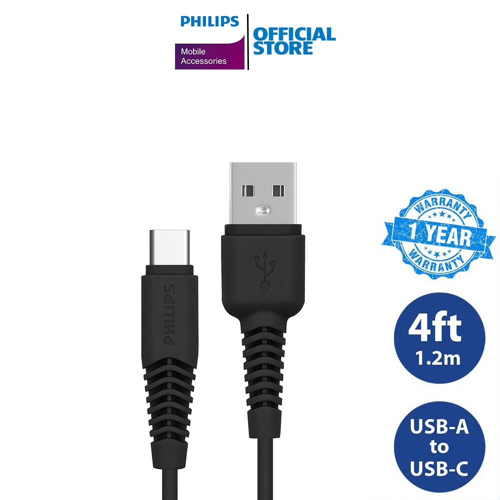 Philips USB-A To Type-C Charge And Sync Cable (1.2M) | Shopee Singapore