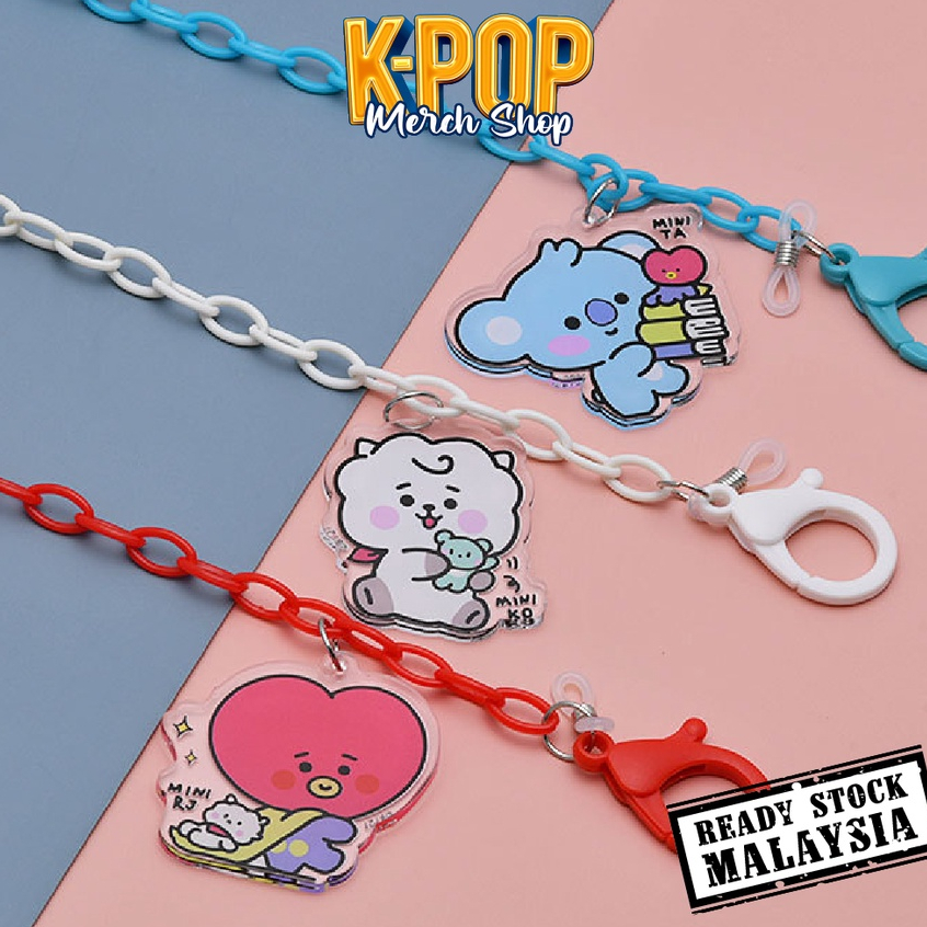 BTS BT21 Tinytan Bangtan OT7 Kpop Merch Metal Acrylic Face Mask Chain ...