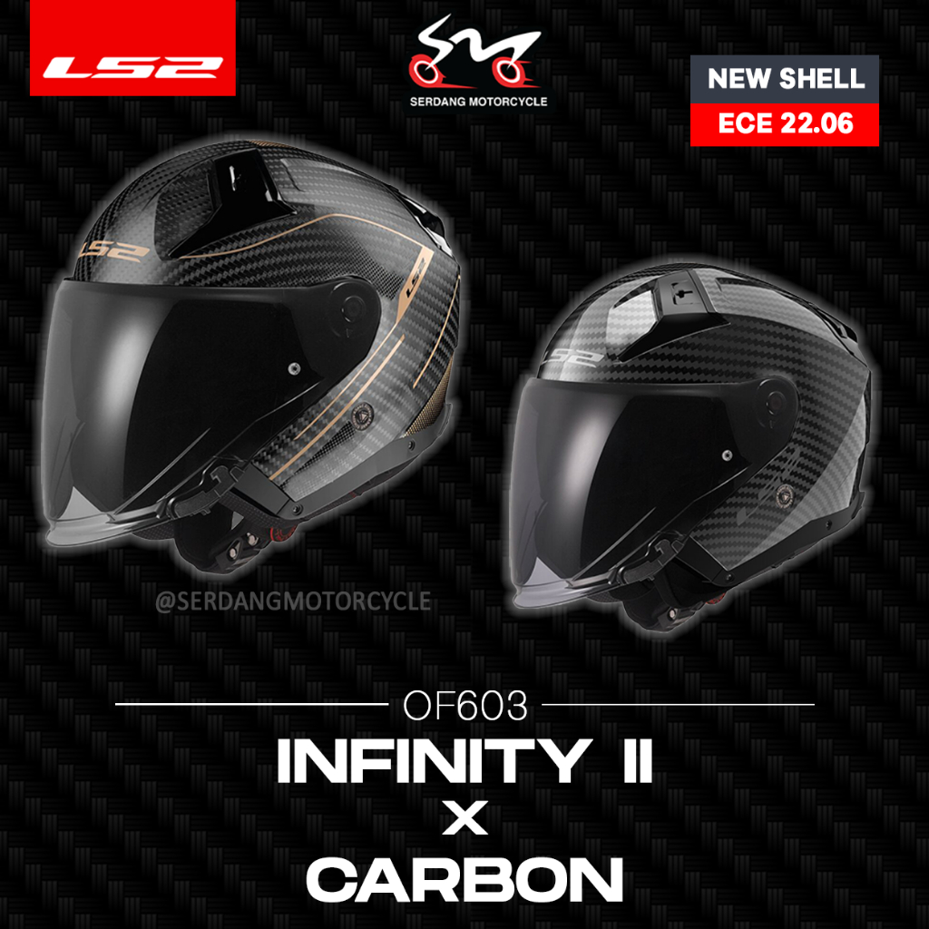 LS2 OF603 INFINITY II X CARBON OPEN FACE DOUBLE VISOR HELMET MATT GLOSS ...