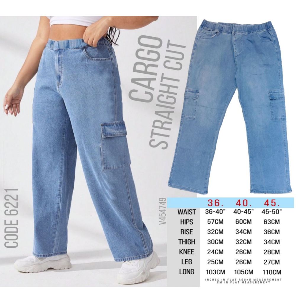 (2XL-4XL) Cargo Pants Denim Women Plus Size Straight Cut High Waist ...