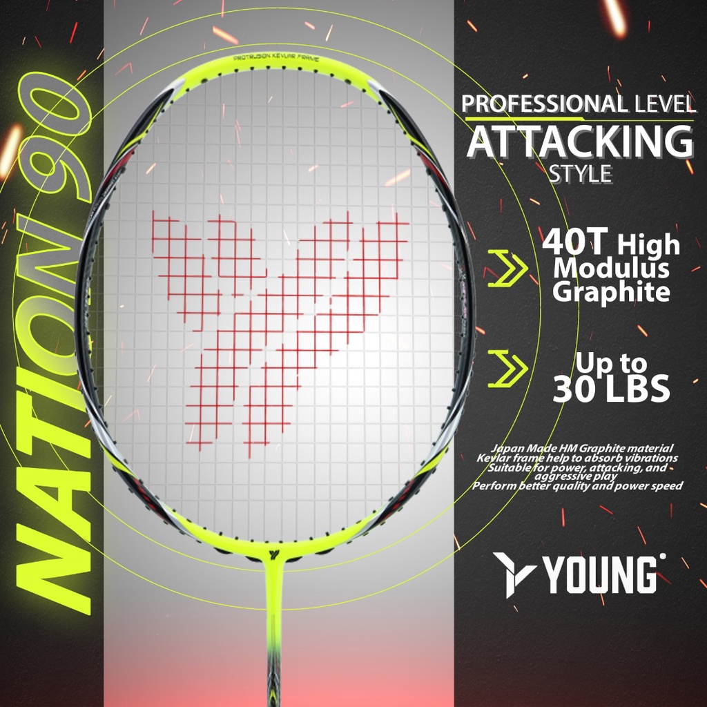 [YANGYANG] 40T Graphite Nation 90 Professional Level Sport Badminton ...