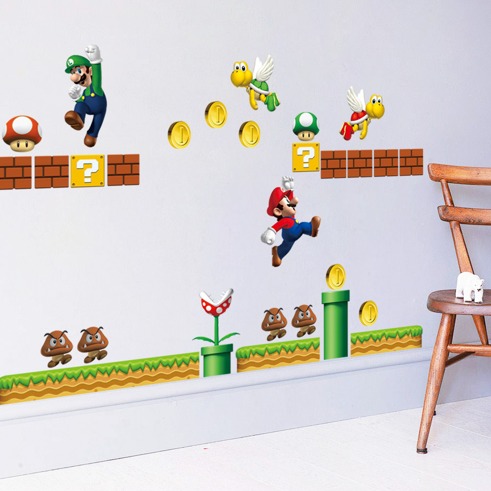 Super Mario Bros Wallpaper Wall Stickers Children Bedroom 3D Background ...