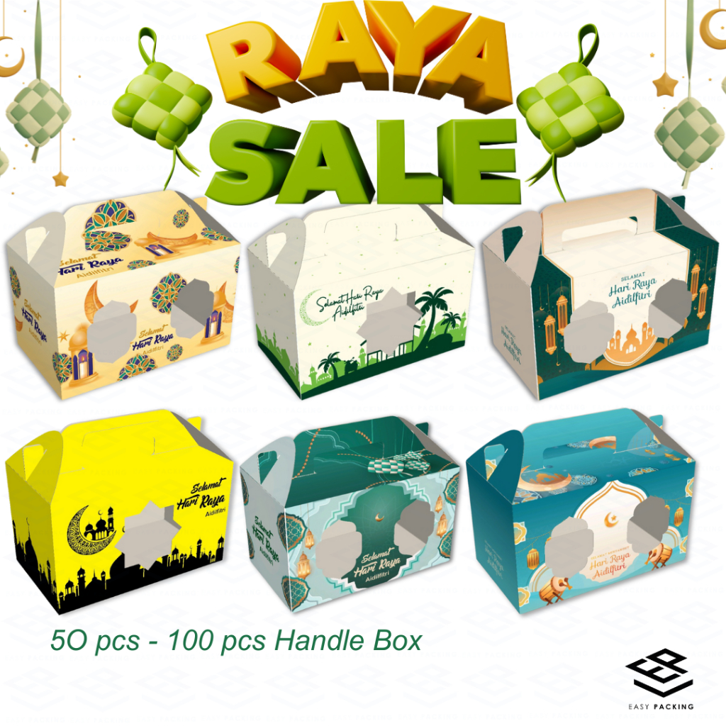 50pcs/100pcs BUNDLE HARI RAYA HANDLE BOX HARI RAYA BOX KOTAK HADIAH ...