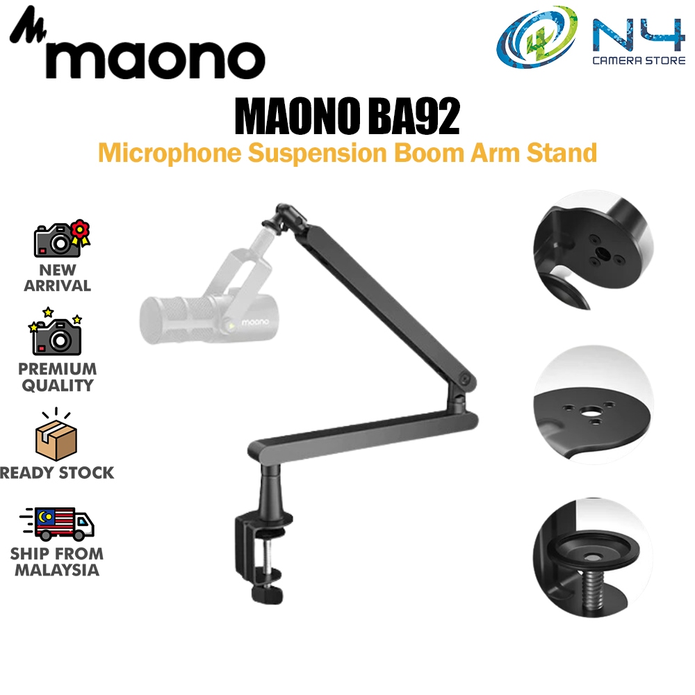 Maono BA92 Microphone Suspension Boom Arm Stand, Low Profile Microphone ...