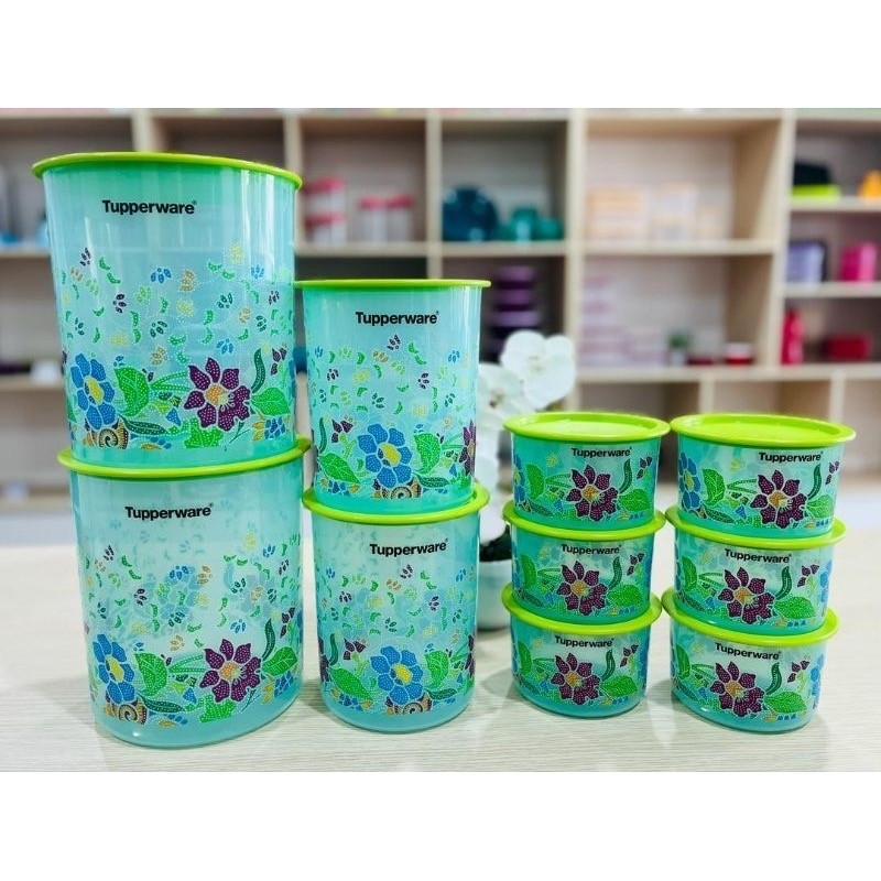 Tupperware Batik One Touch Set/ Tupperware One Touch/ Raya Cake Container/ Airtight Cake Jar ...