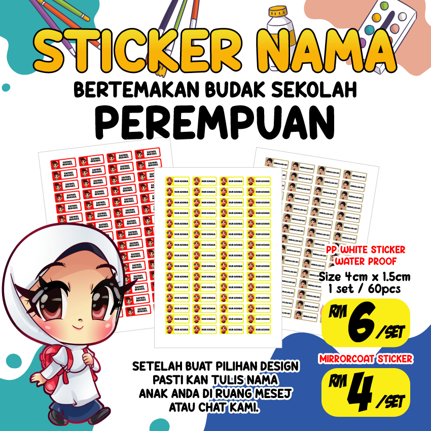 [GIRLS] STICKER NAMA DESIGN KARTUN / CARTOON STICKER UNTUK LABEL ...