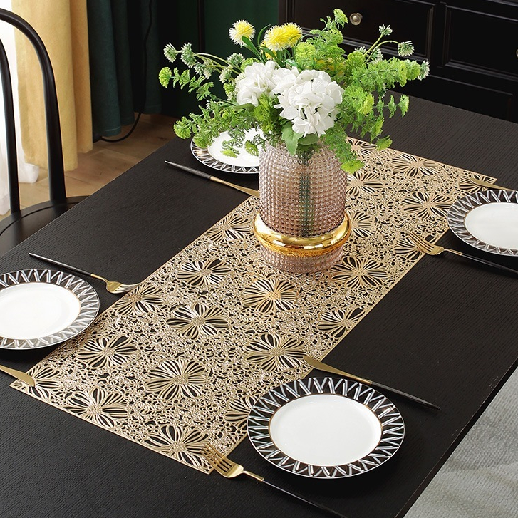 Lapik Meja Makan 4/6/8 Kerusi Panjang Gold Table Runner PVC Placemat ...