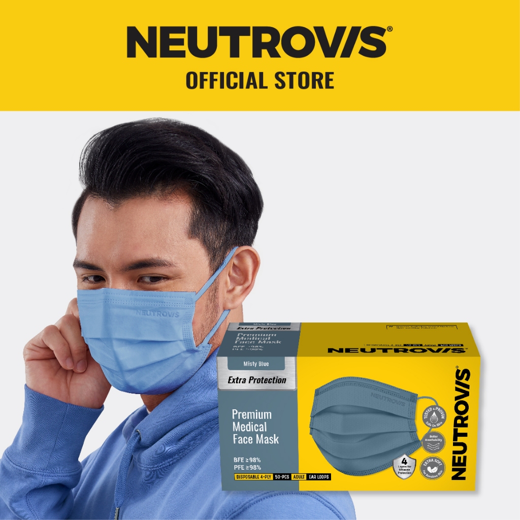Neutrovis 4-Ply Premium Medical Face Mask 50s - Misty Blue | Shopee ...