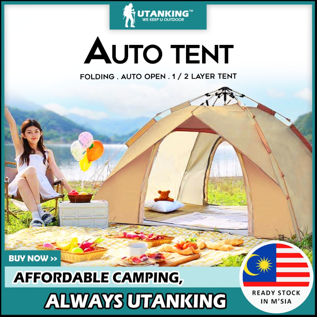 UtanKingTM 2m*2m Automatic Tent 2 Doors Outdoor UV Foldable Khemah Auto ...