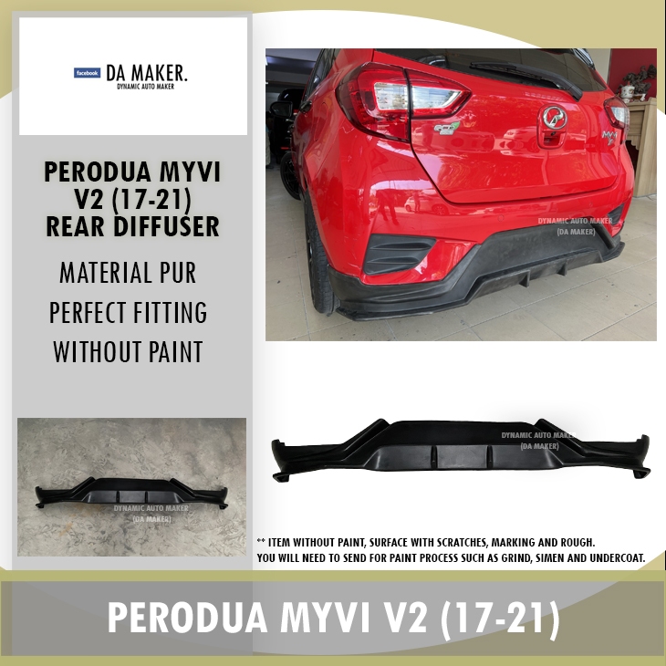 PERODUA MYVI GEN3 V2 REAR DIFFUSER (PUR) WITH GEAR UP SKIRT AND PLATE ...
