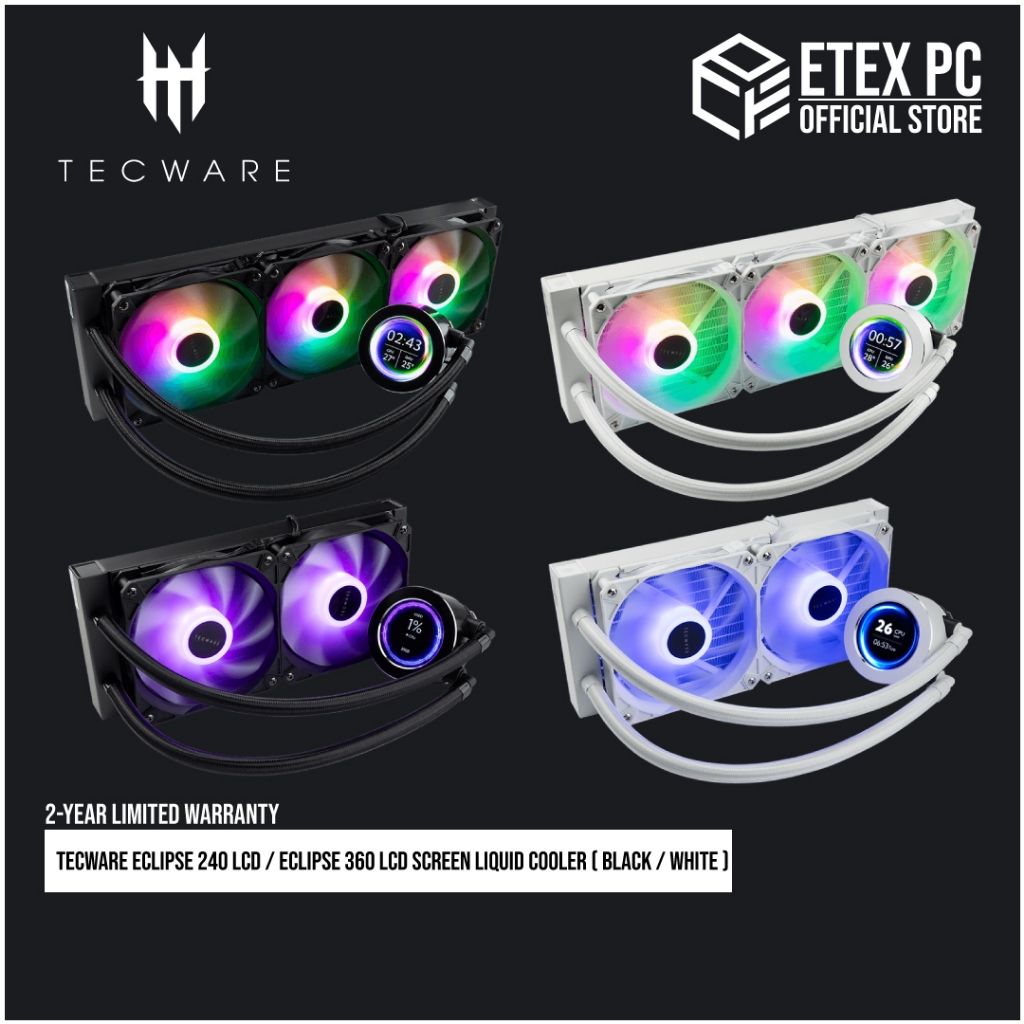 Tecware Eclipse 240 LCD / Eclipse 360 LCD Screen Liquid Cooler - Black ...