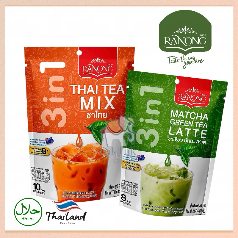 NEW IN Ranong 3-in 1 Thai tea Mix 10 sachets Matcha Latte Mix 8 sachets ...