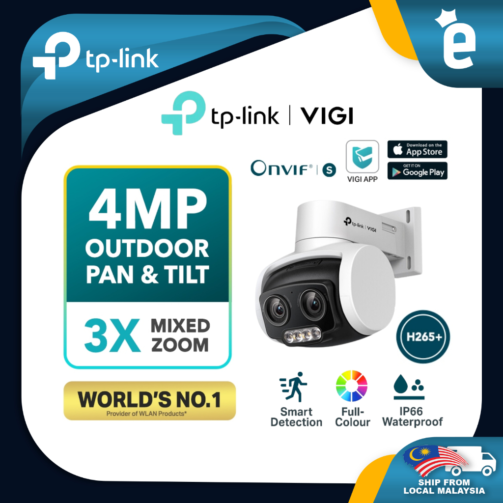 TP-Link 4MP Outdoor Full-Color CCTV VIGI C540V Dual-Lens 3x Zoom Pan ...