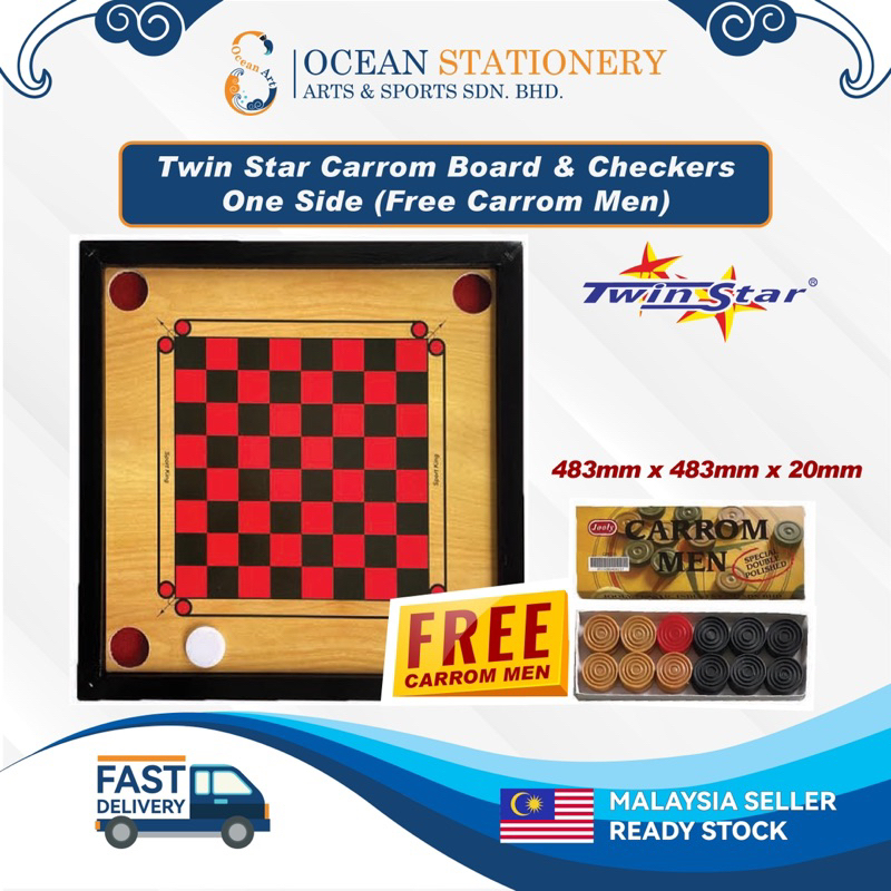 Twin Star Carrom Board & Checkers One Side,Wooden Frame (Free Carrom ...