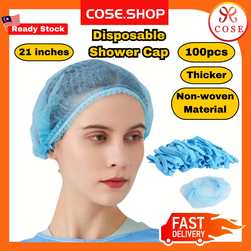 COSE 100pcs Disposable Shower Cap Non-woven Hair Net Hair Cap Premium ...