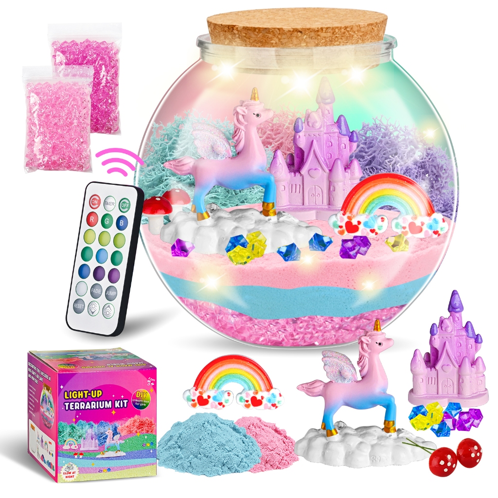 Unicorn Terrarium Crafts Kit for Kids LED Night Light Up & Remote ...