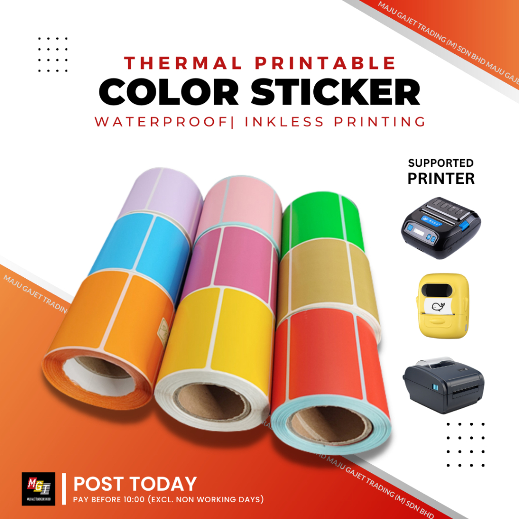 Colour Thermal Sticker Waterproof Color Stickers Kosong Berwarna Stiker ...