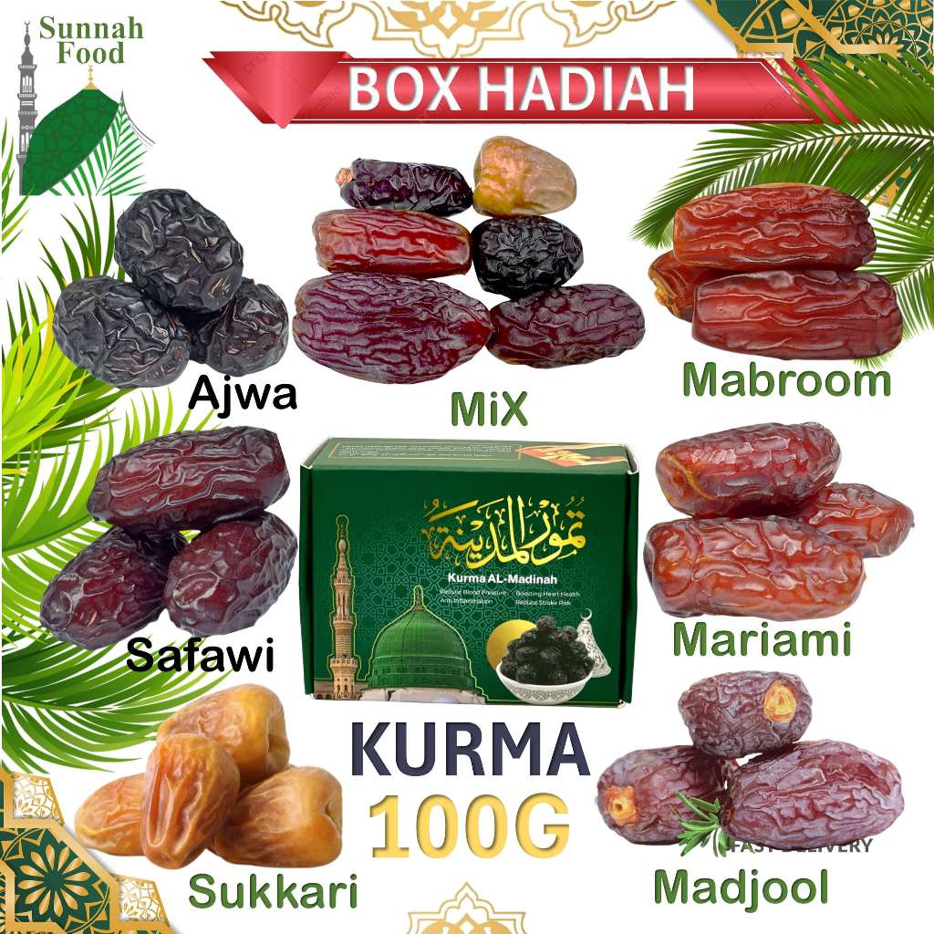 Kurma Box 100G Ajwa Mariami safawi mabroom sukkari , medjool Dates vip ...