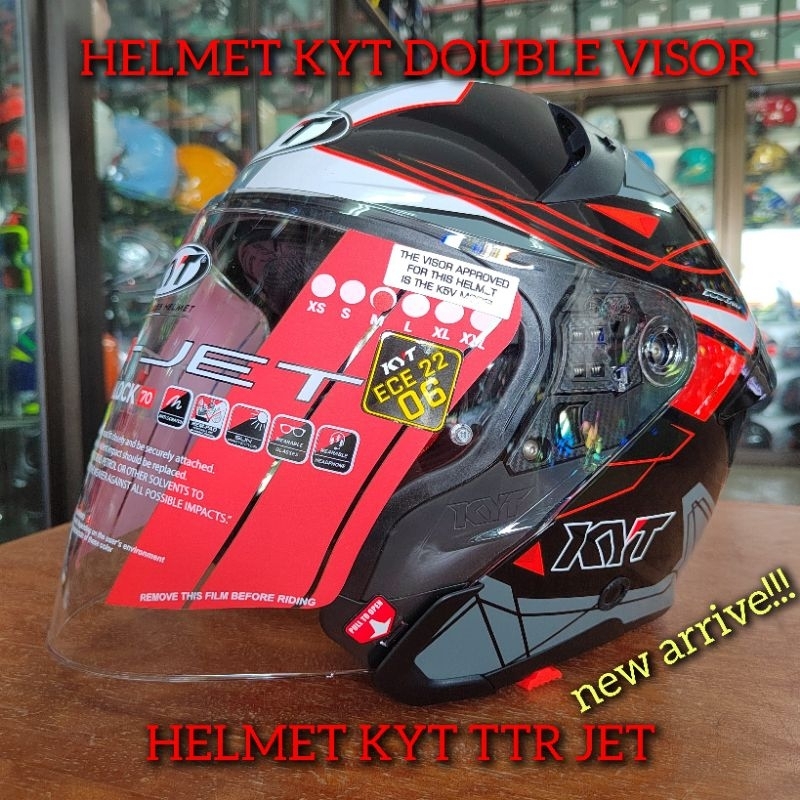 HELMET KYT TT JET DOUBLE VISOR OPEN FACE KYT HELMET TTR JET LED BLACK ...