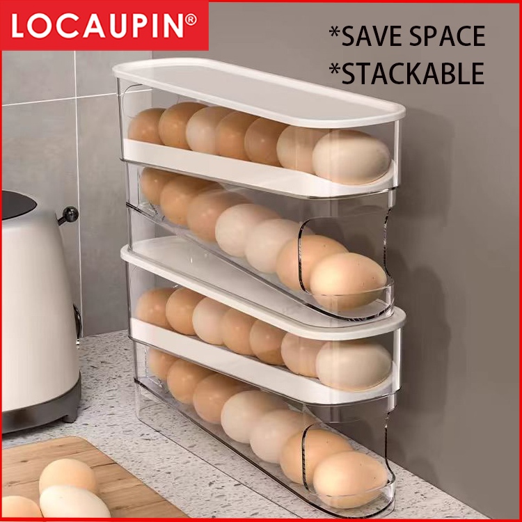 Locaupin Sliding Egg Container Kitchen Organizer with Lid Rolling Food ...