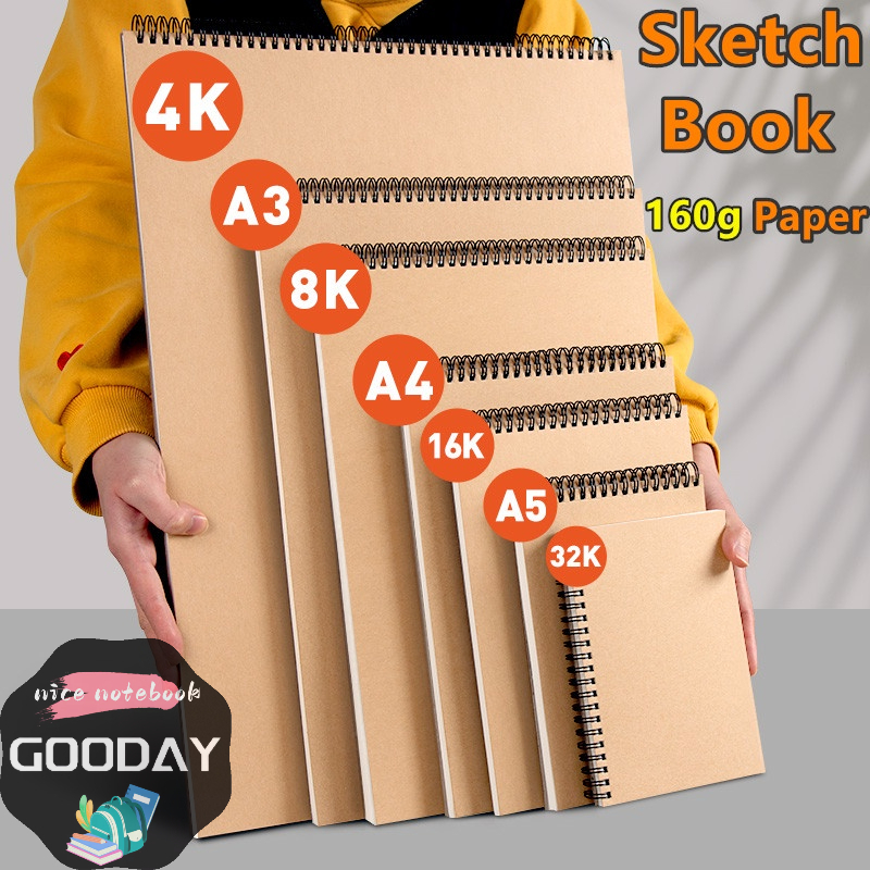 8K/16K Double Spring Sketch Book Big A4/A5 Kraft Blank Sketch Pad with ...