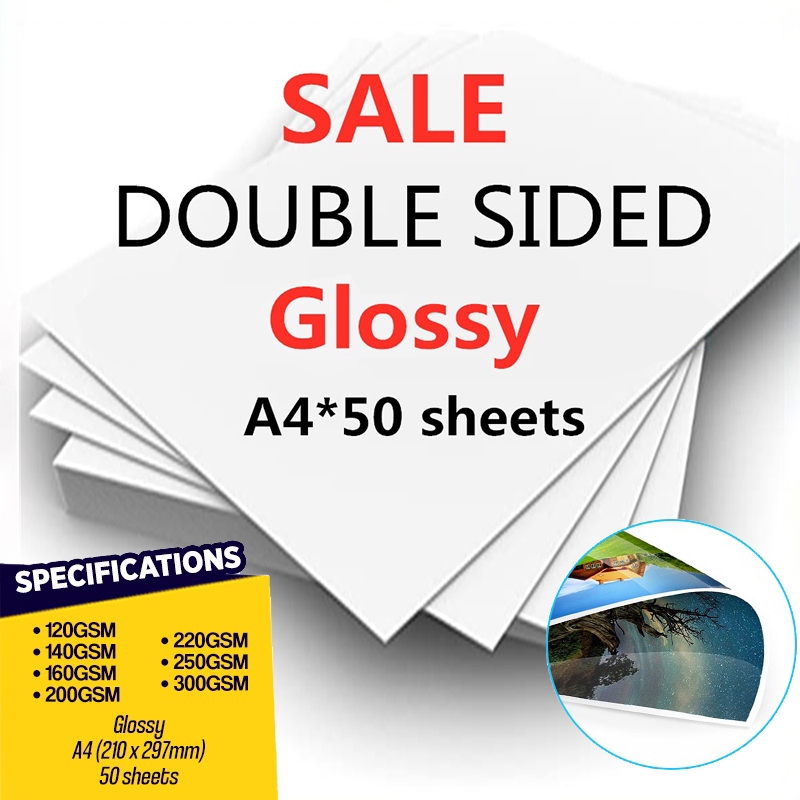 A4 Double Sided Glossy Waterproof Photo Paper 100-300gsm 50sheets ...