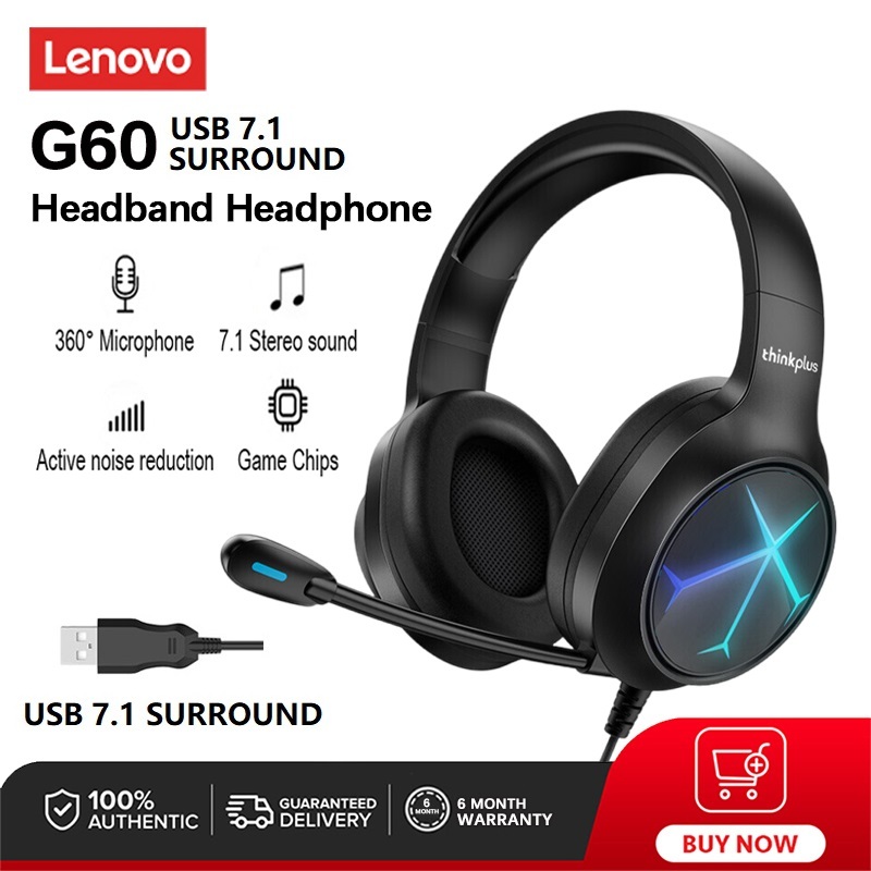 Lenovo G60 / G30 Thinkplus 7.1 Channel RGB Wired USB Gaming Headset ...