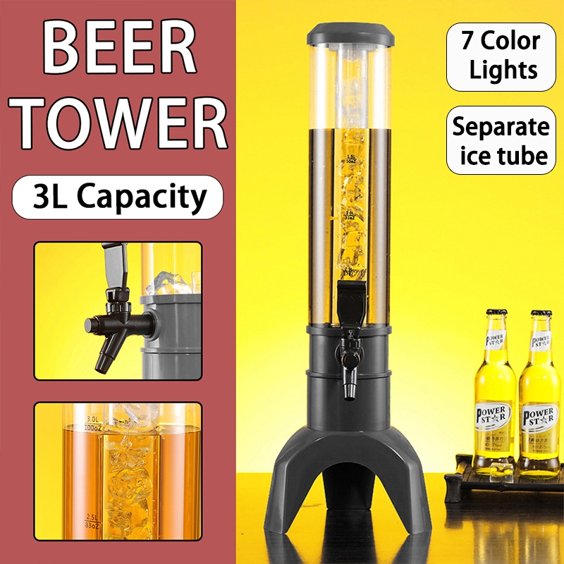 3L Beer Dispenser Tower With Ice Tube Black Drink Wine Juice Barrel ...