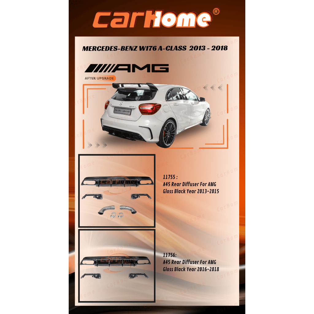 MERCEDES BENZ W176 A CLASS 2013-2018 REAR DIFFUSER FOR AMG BODY KIT ...