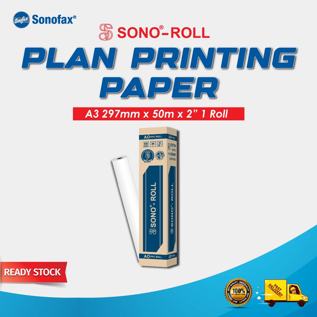 SONO-ROLL A3 Paper Roll/Plotter/Plan Paper (297mm x 50m x 2" x 1 Roll) | Shopee Singapore
