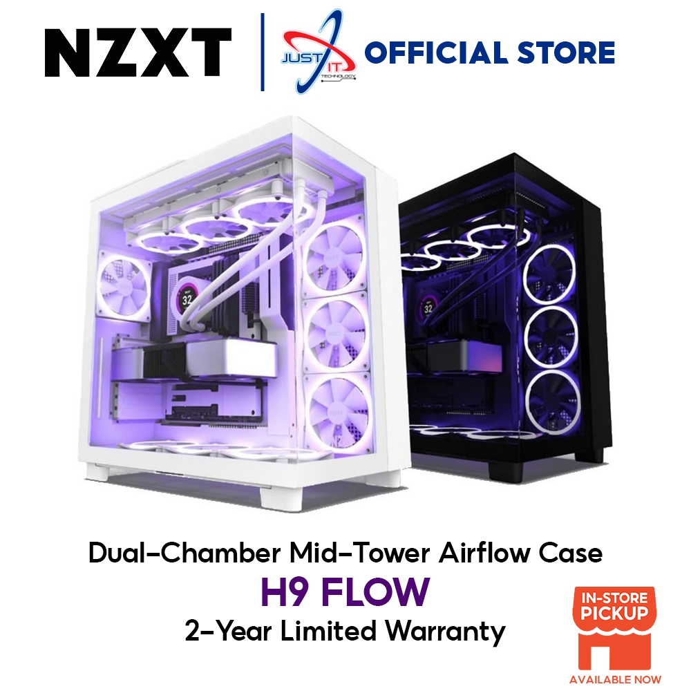 NZXT H9 FLOW Dual-Chamber Mid-Tower Airflow Gaming Case / Casing (Black ...