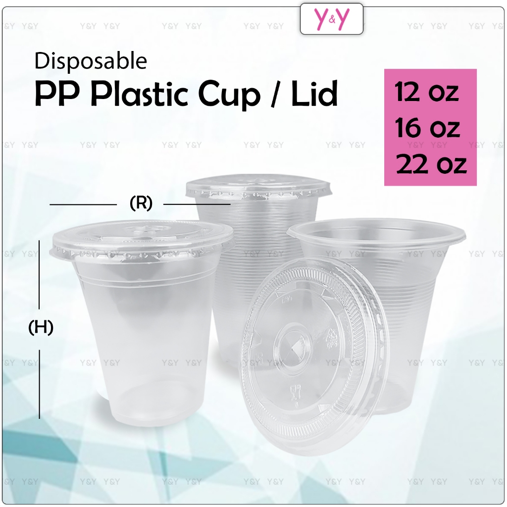 Take Away PP Plastic Cup 12Oz, 16Oz, 22Oz / Flat Dome Strawless Lid ...