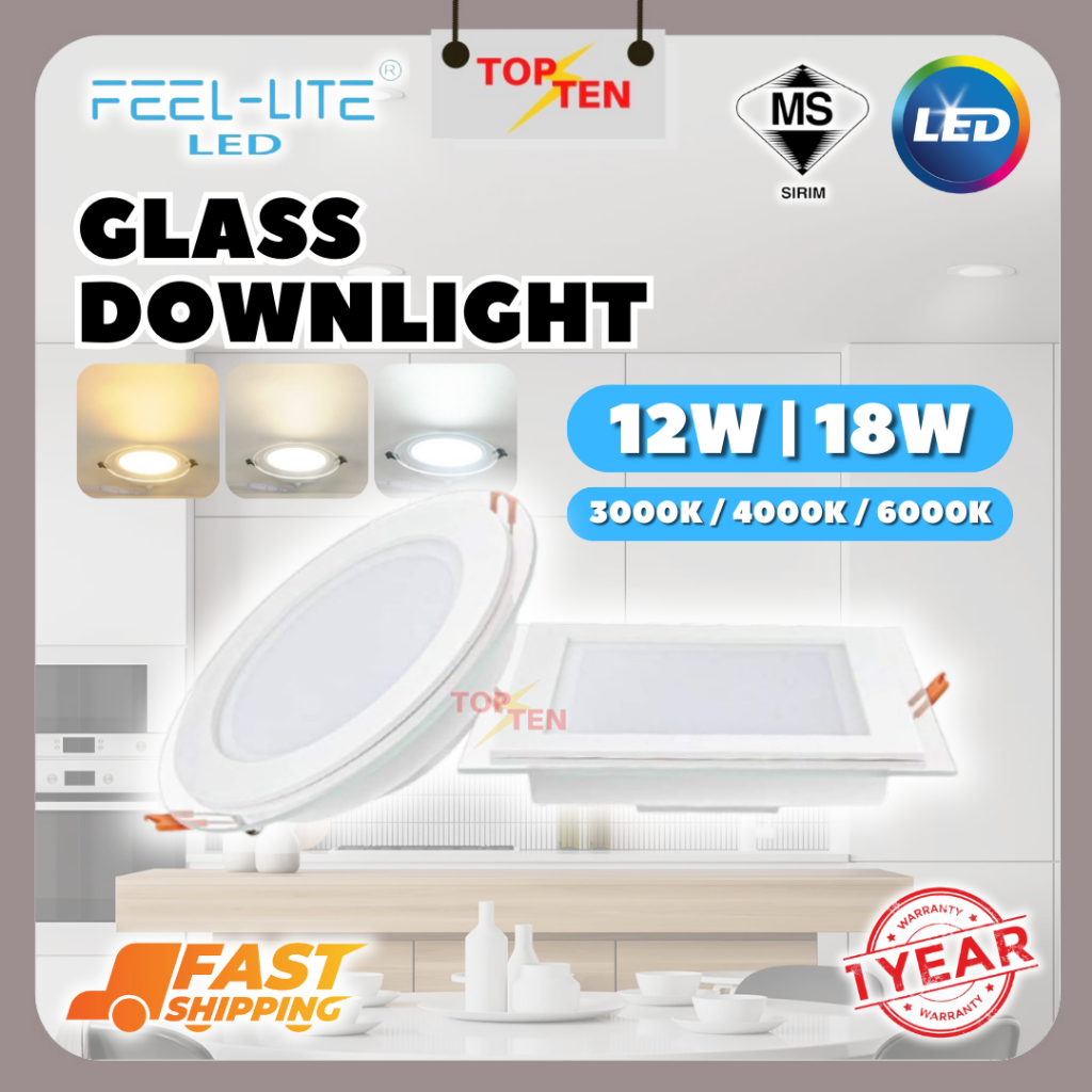 Lampu Siling Glass Plater Ceiling Light LED Downlight 12W 18W Recessed ...