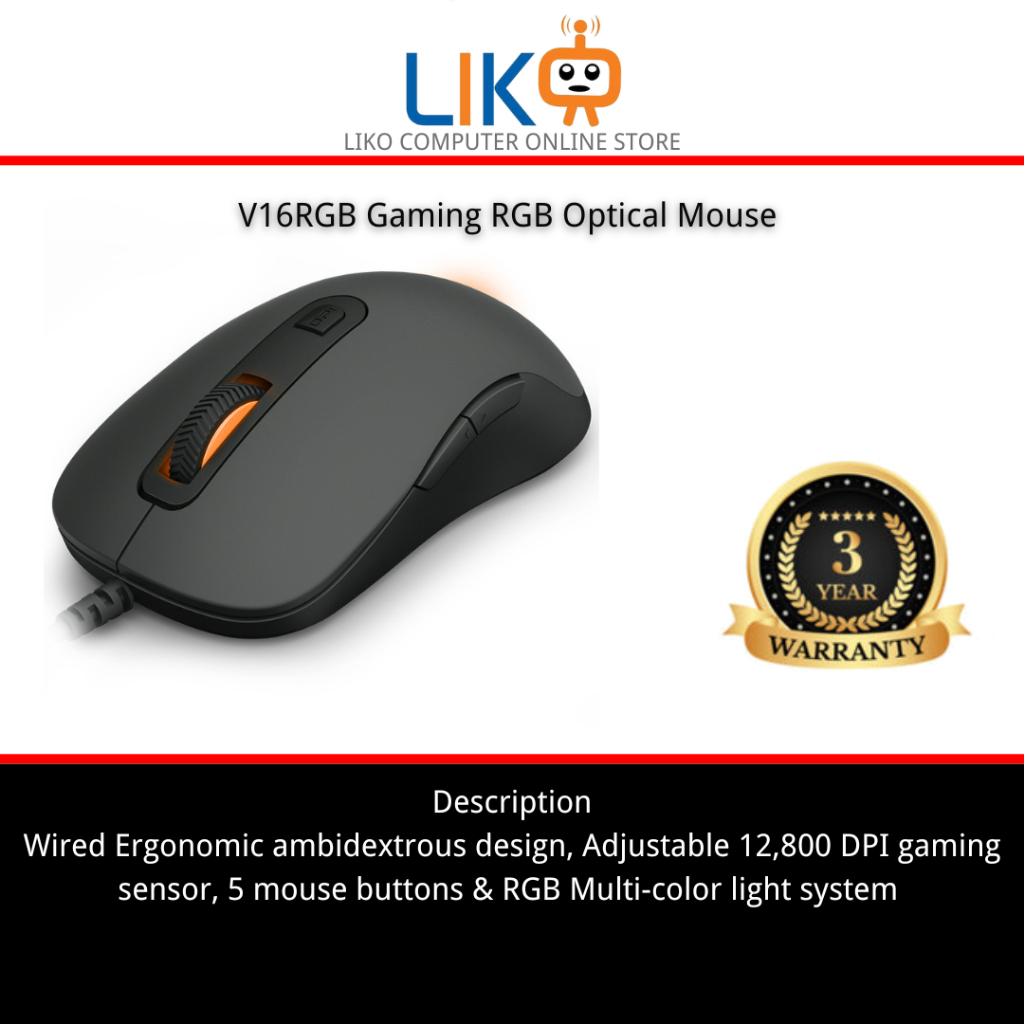 RAPOO V16RGB Gaming RGB Optical Mouse | Shopee Singapore