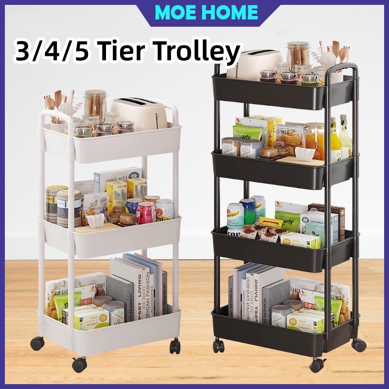 3/4/5 Tiers Trolley Storage Rack With Plastic Wheel Multifunction ...