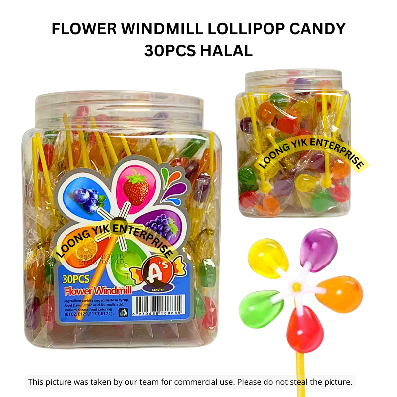 30 Pcs Flower Windmill Colorful Fruit Lollipop HALAL | Shopee Singapore
