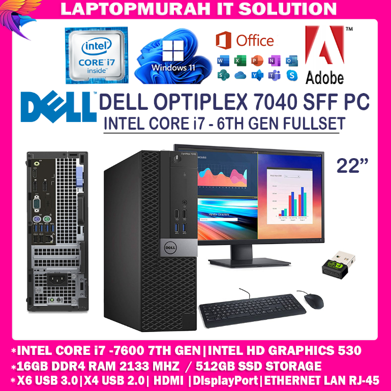 DELL OPTIPLEX 7040 SFF DESKTOP PC - INTEL CORE I7- 6TH GEN / 16G DDR4 ...