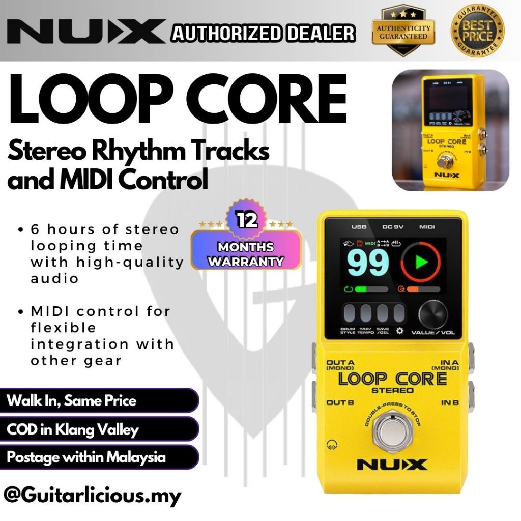 Nux Loop Core Stereo Effect Pedal With Built In Rhythm Tracks And Midi