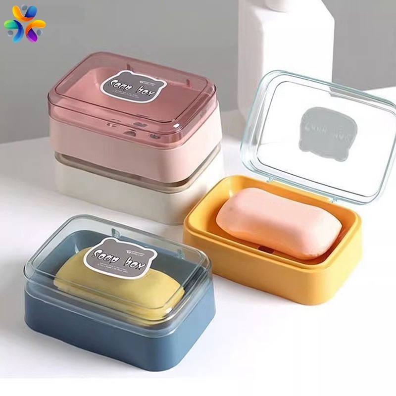 Soap Box Bathroom Cartoon Cute Soap Drain Dish with Transparent Lid ...